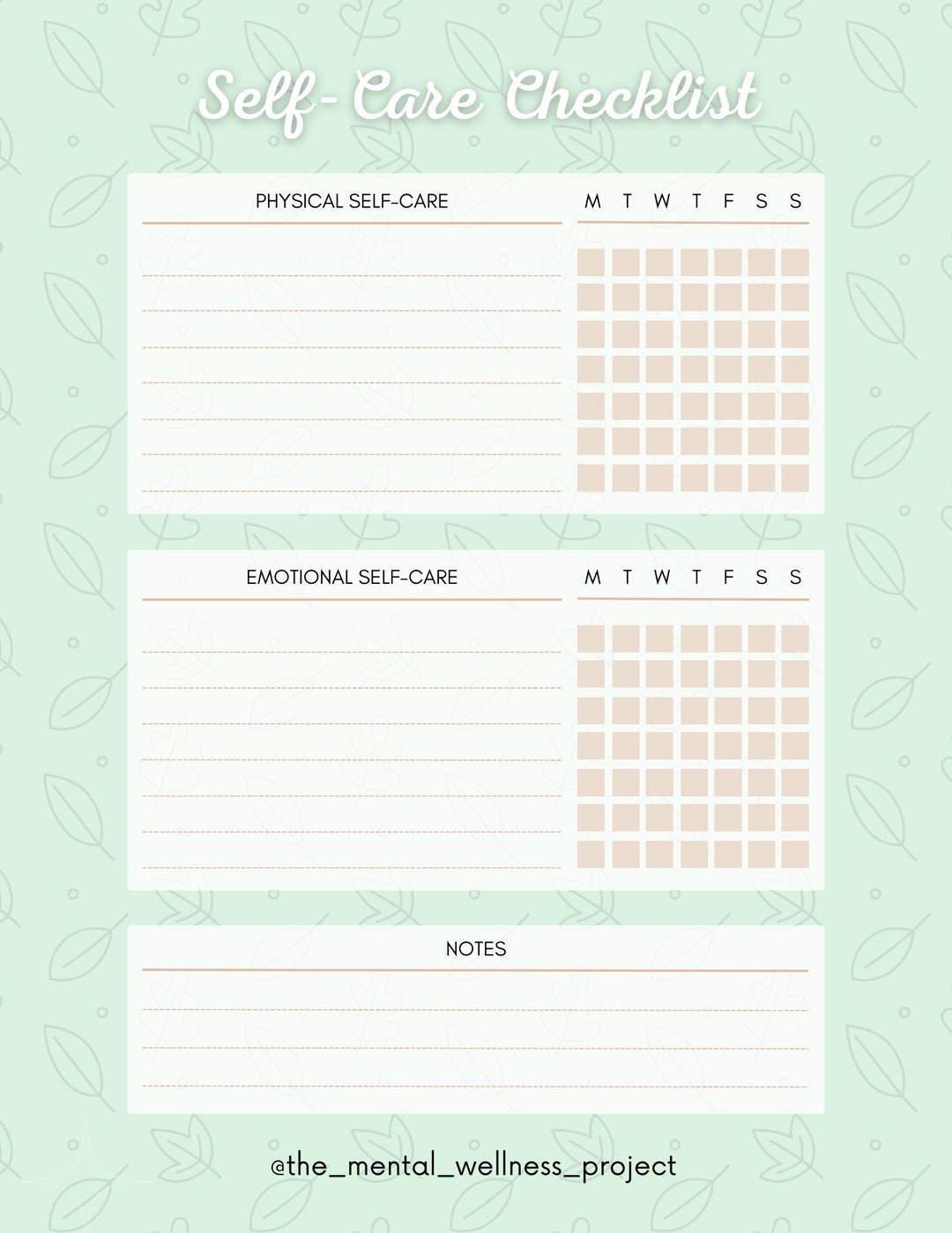 Printable Self Care Checklist Fall Autumn Mental Health - Etsy