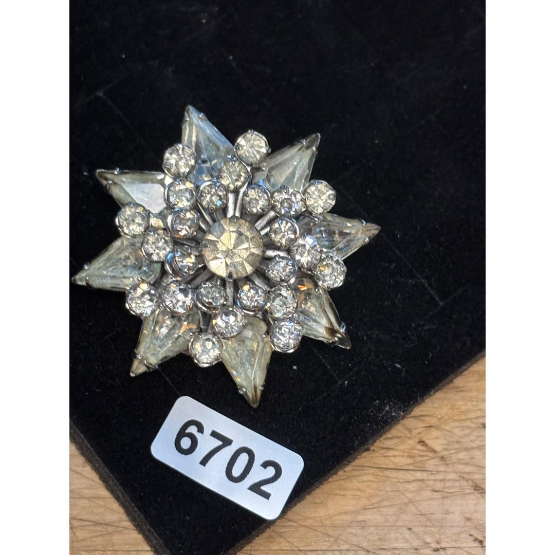 Vintage Rhinestone Starburst Brooch Clear Stones - Etsy