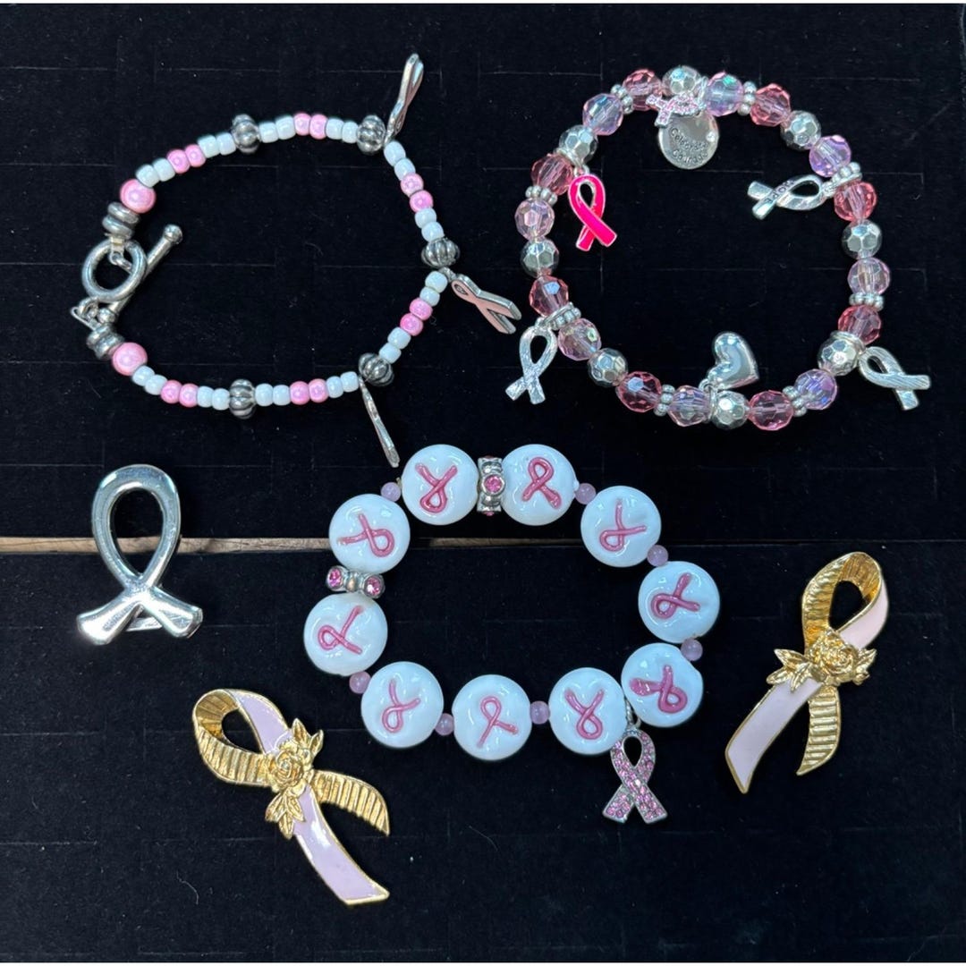 Pink Ribbon Breast Cancer Awareness Jewelry Set: Bracelets, Brooches - Etsy
