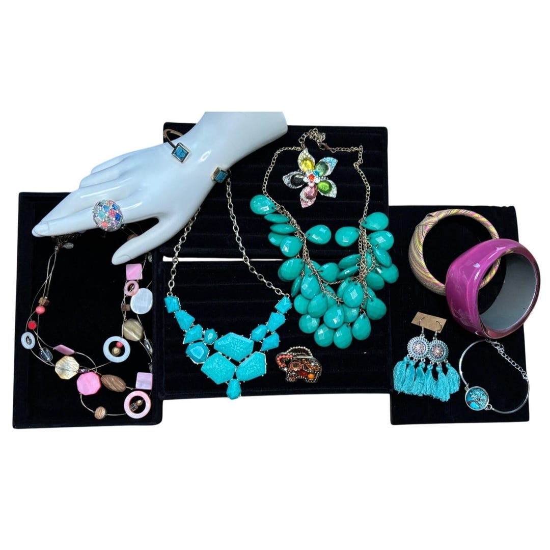 Colorful Jewelry Set With Necklaces Earrings Bracelets & Bangles- 11 ...