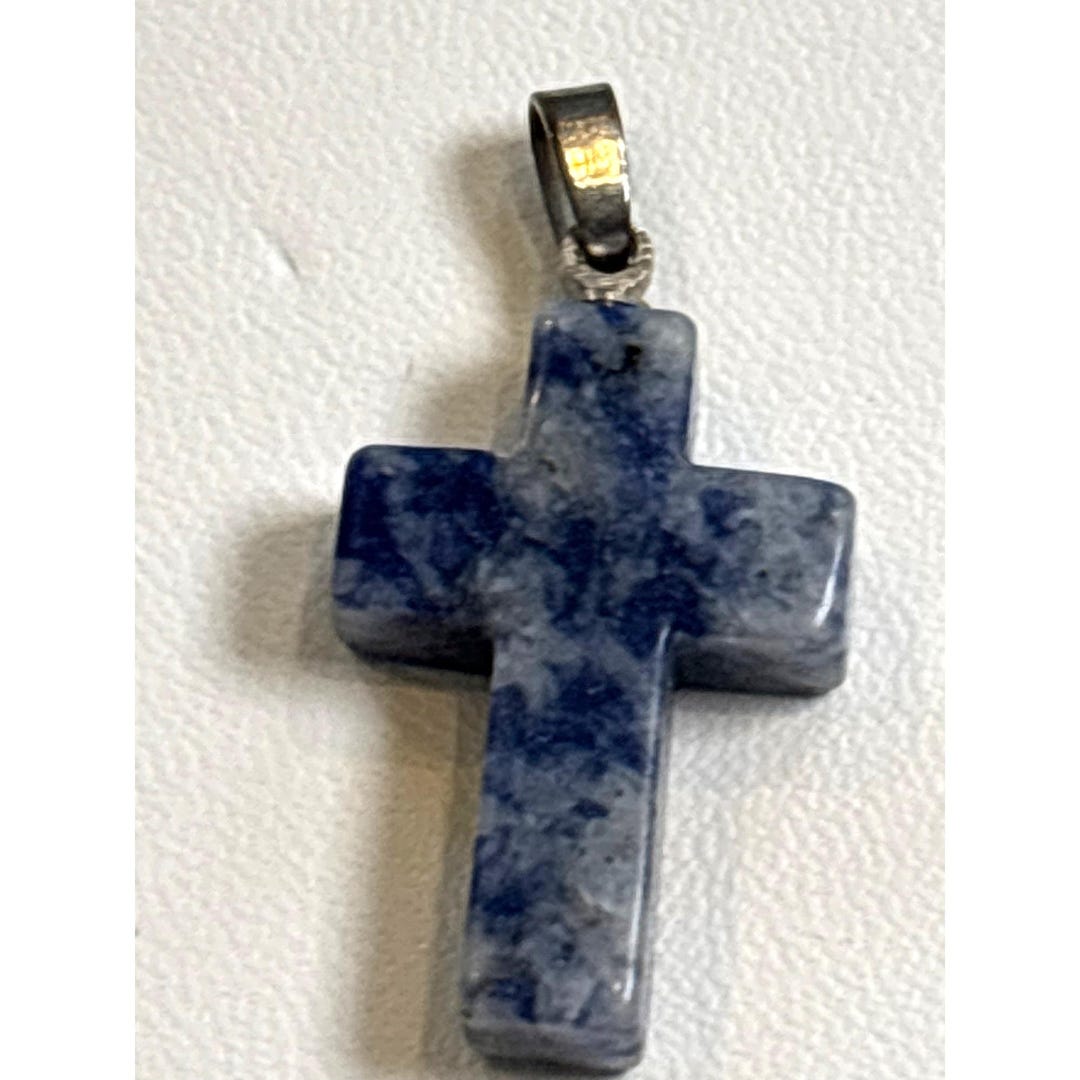 Blue Stone Cross Pendant 18KGF Silver Tone Jewelry - Etsy