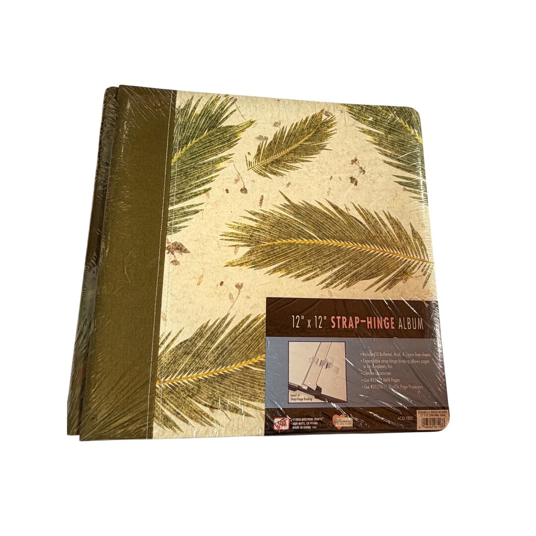 12" X 12" Strap-hinge Scrapbook Album With Palm Leaf Print & Olive ...