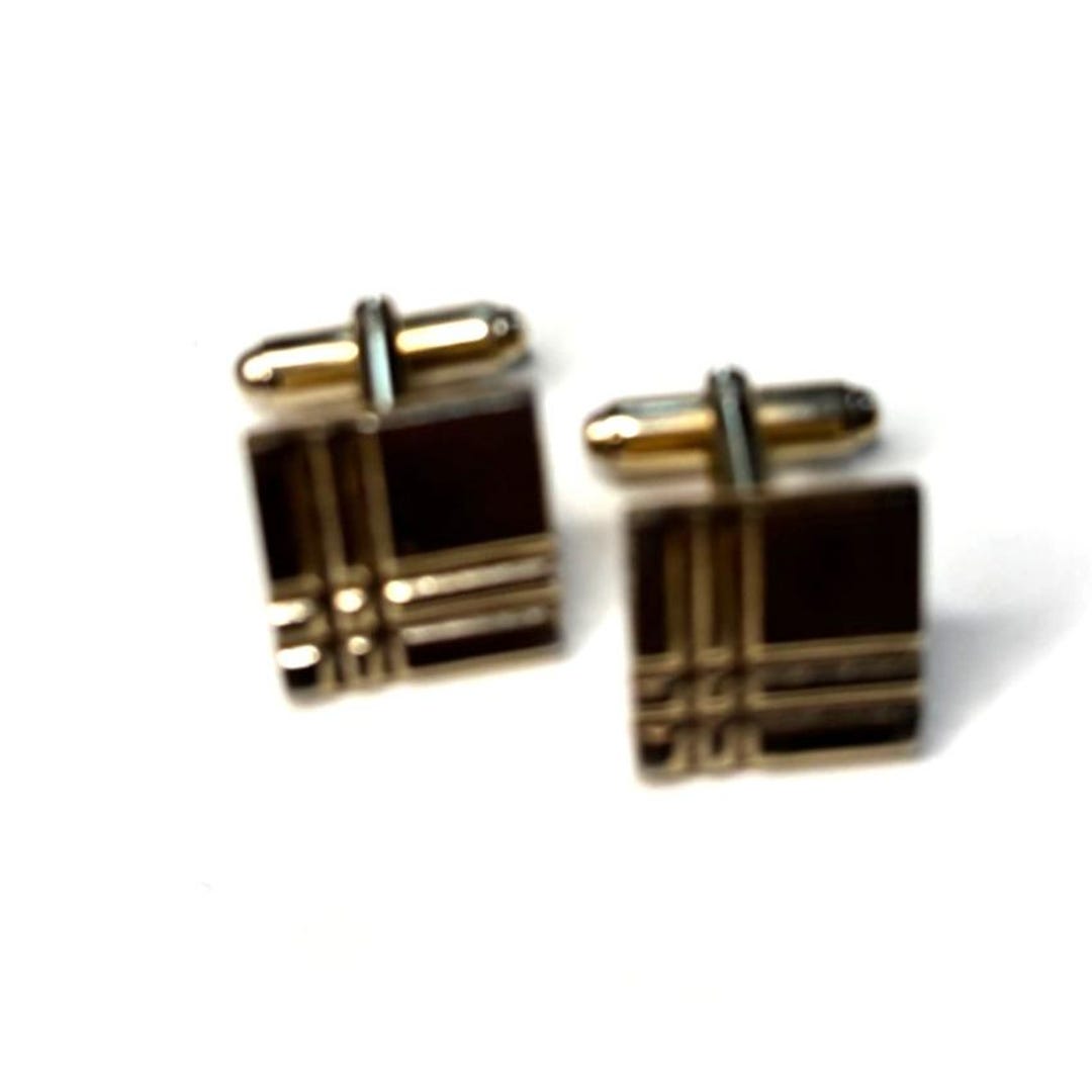 Gold Tone Geometric Square Cufflinks With Abstract Line Design - Etsy