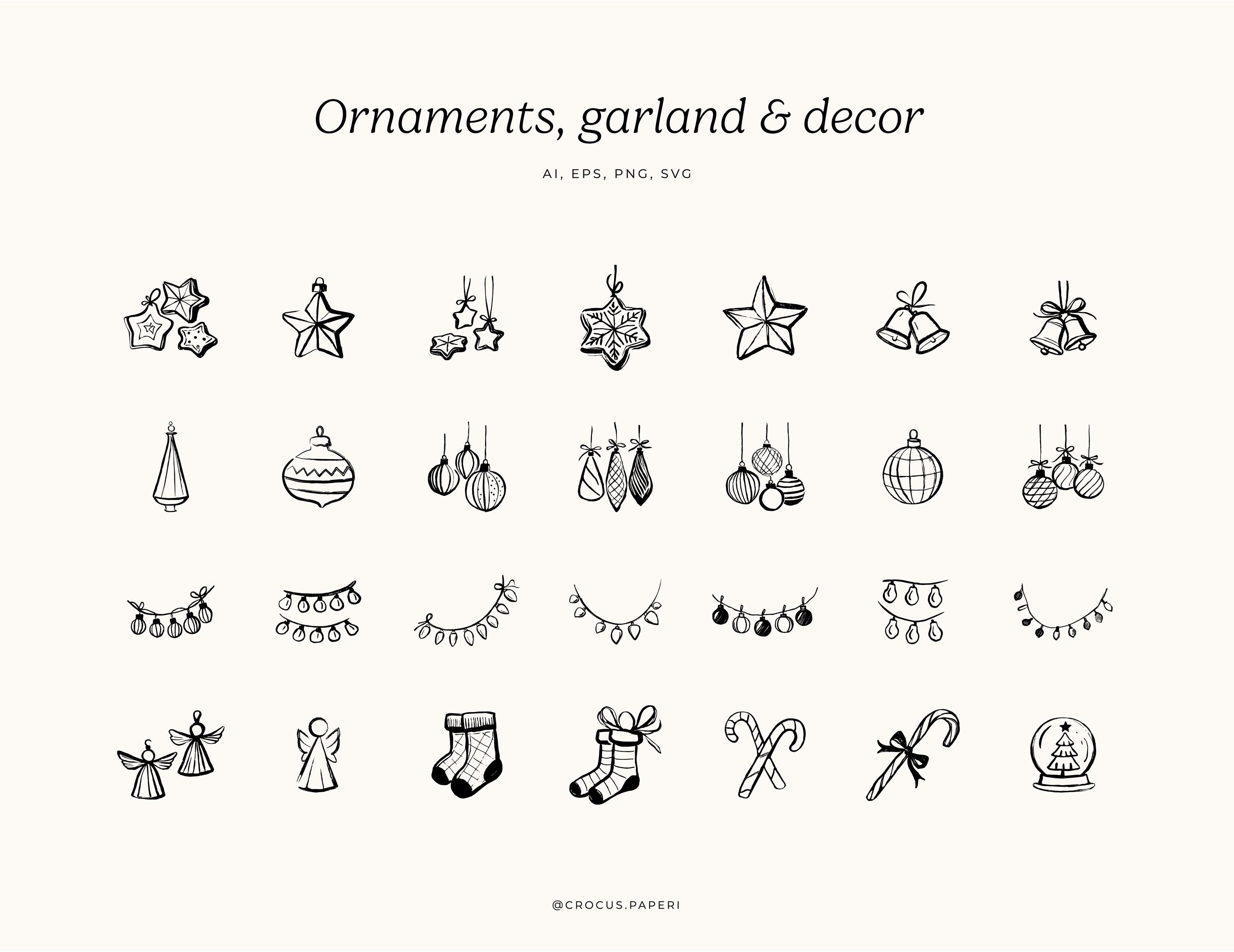 CHRISTMAS & WINTER Hand-drawn Line Art Festive Illustrations, Cozy ...