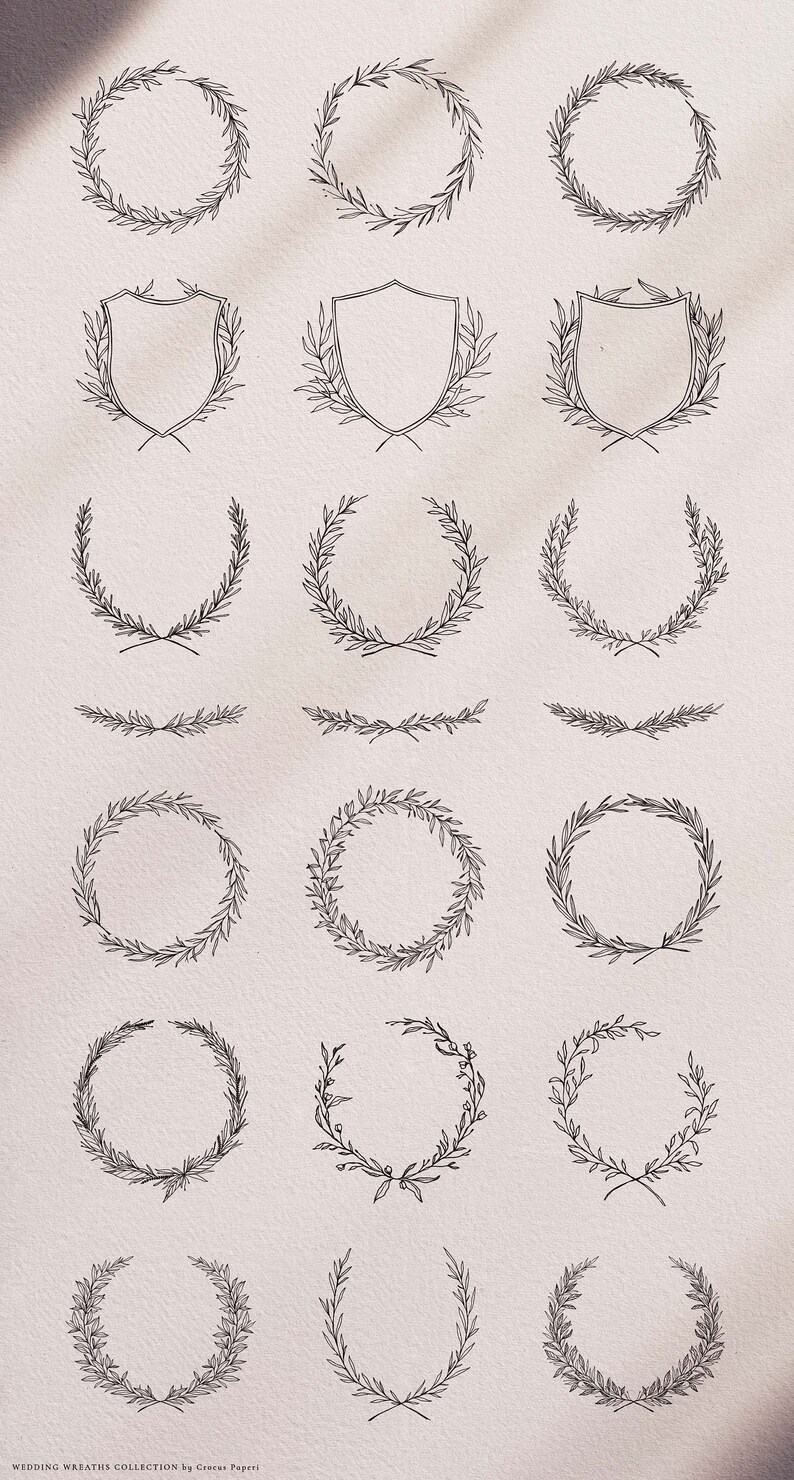 WEDDING Wreaths, Laurels & Crests | Line Art, Hand-drawn, Vector - Etsy