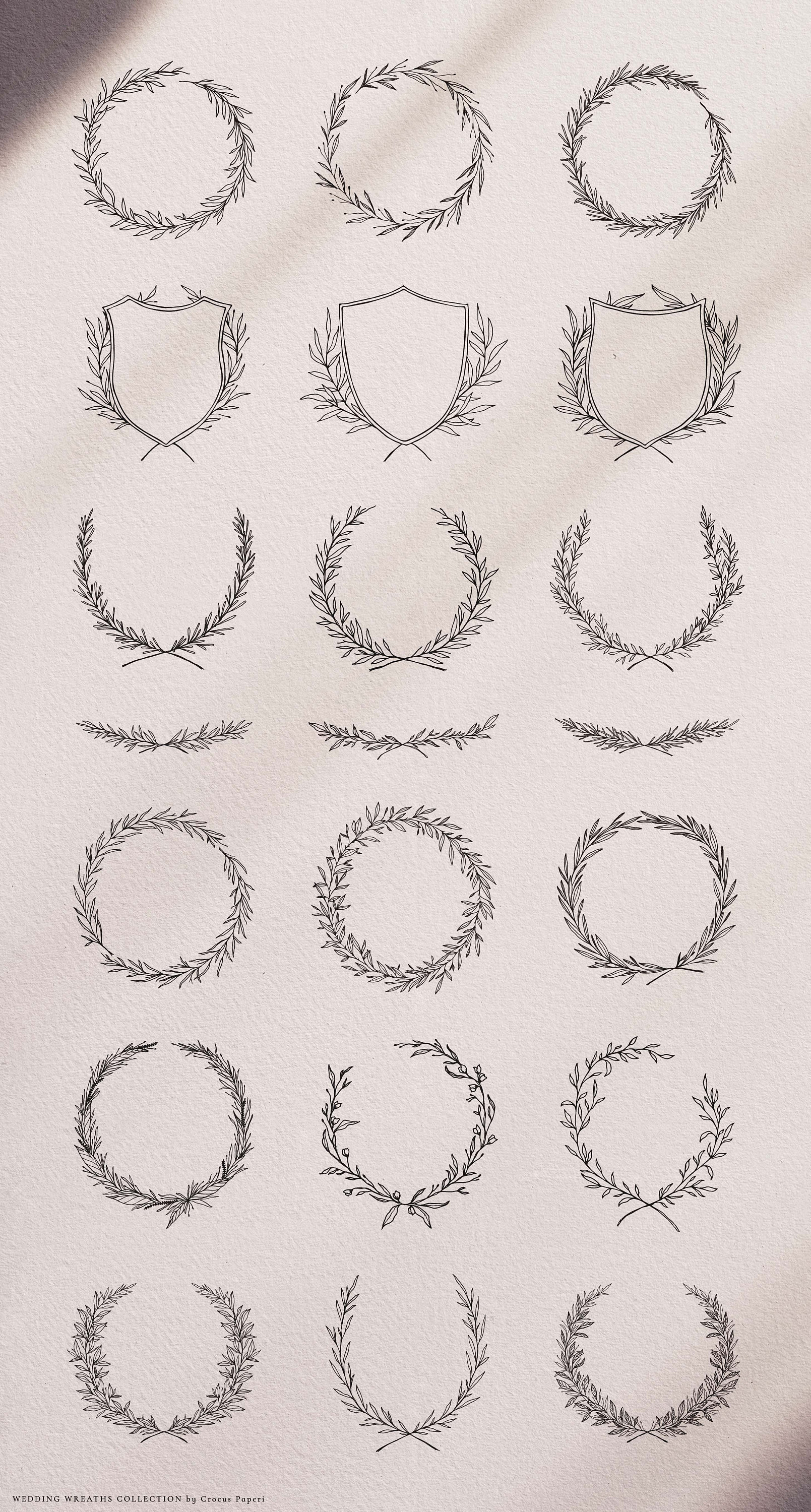 WEDDING Wreaths, Laurels & Crests | Line Art, Hand-drawn, Vector - Etsy