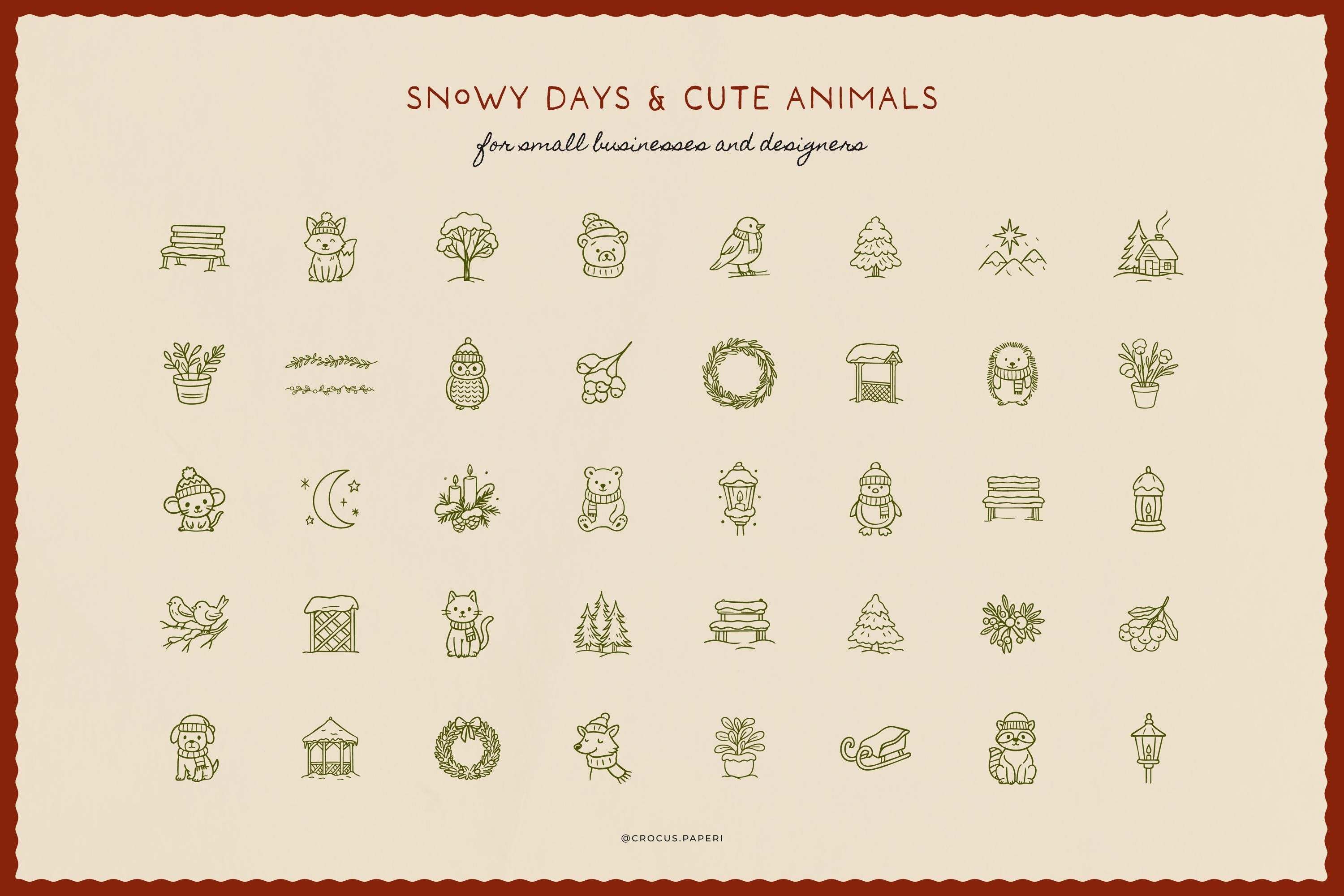 Christmas Line Art Illustrations: Festive Winter Clipart (PNG, SVG) - Etsy