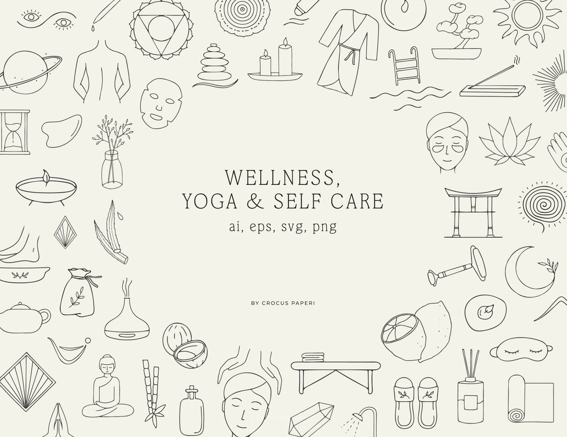 WELLNESS Hand-drawn Line Art Wellness Beauty Spa Yoga Pilates Skincare ...