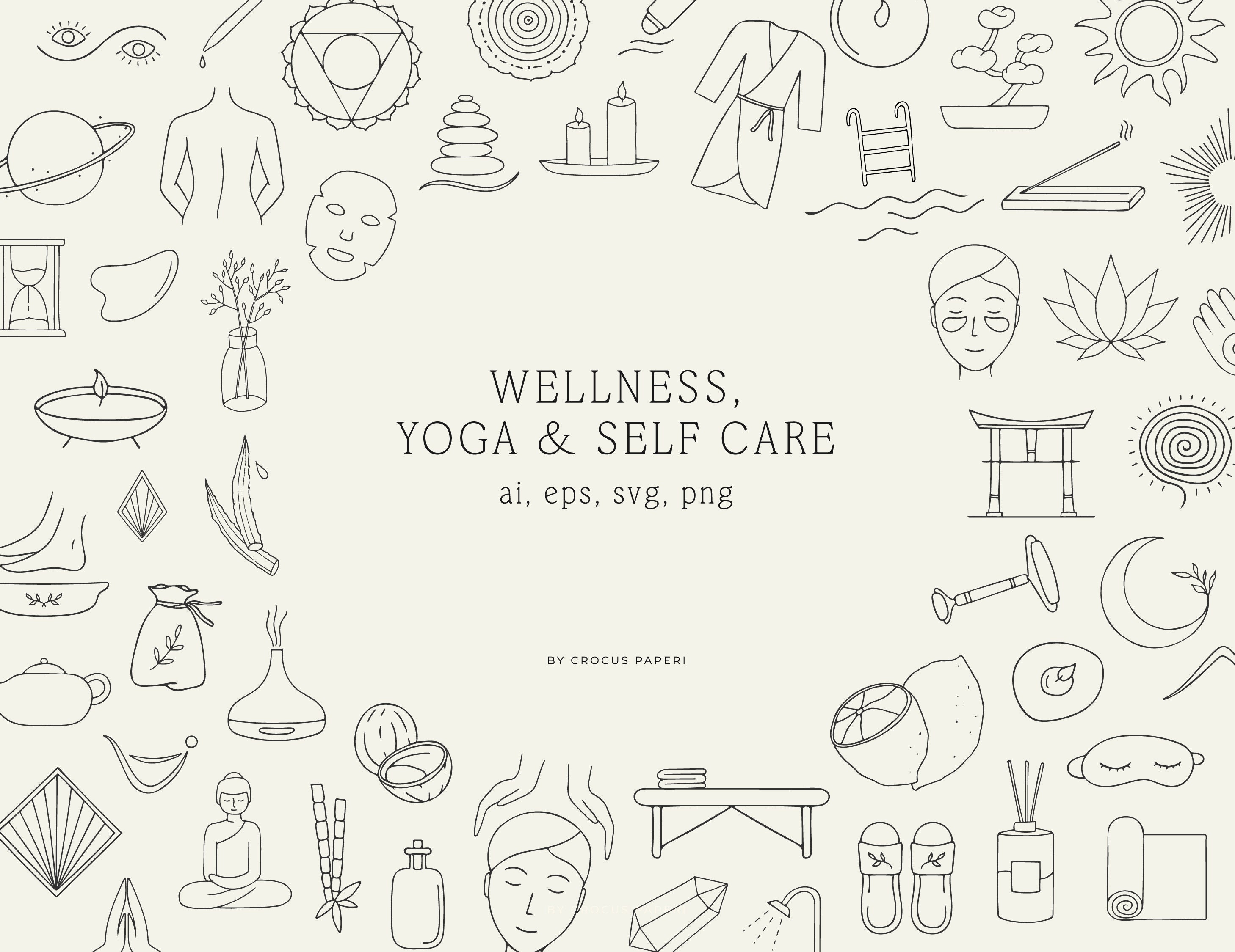 WELLNESS Hand-drawn Line Art Wellness Beauty Spa Yoga Pilates Skincare ...