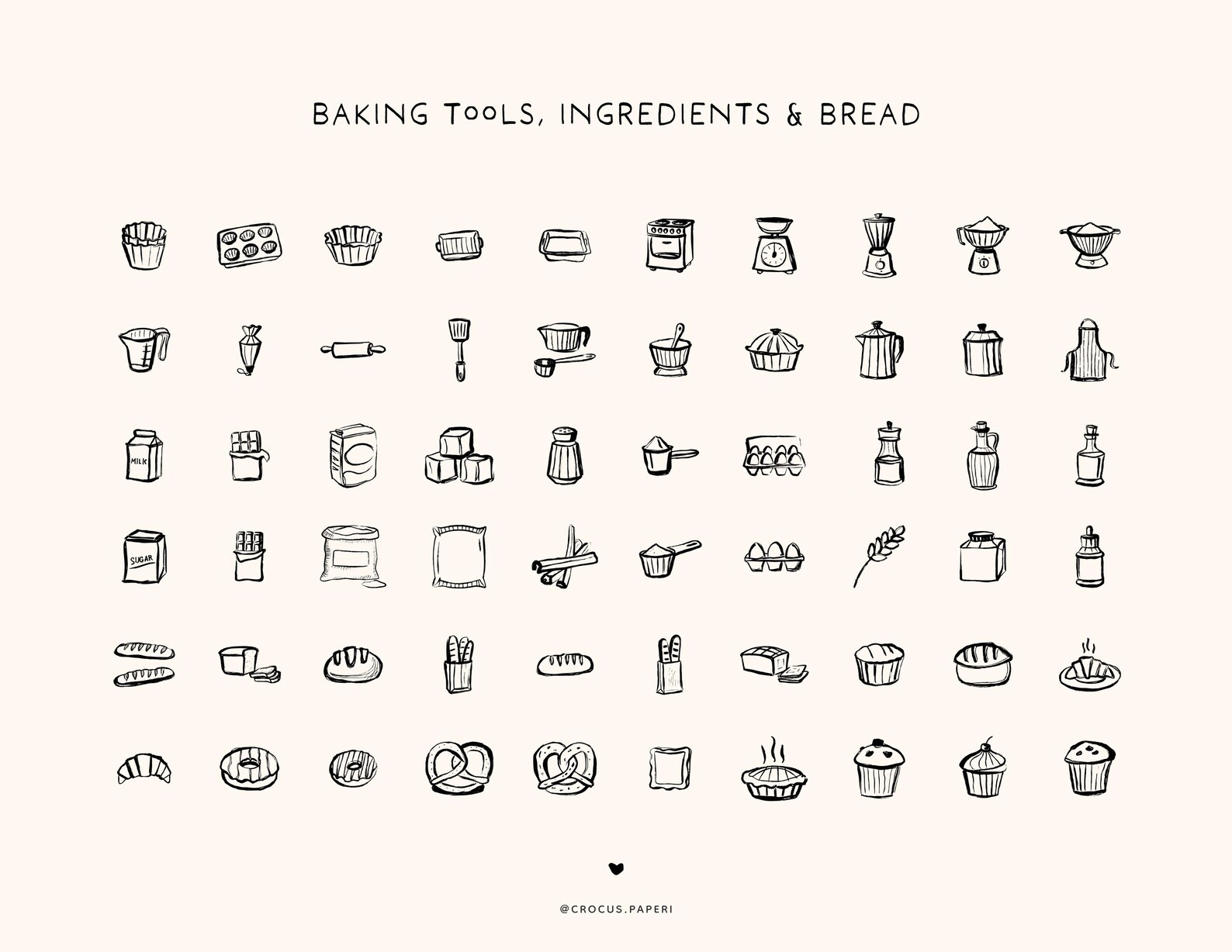 BAKERY | Hand-drawn Line Art Baking Illustrations, Cakes, Pastry, Bread ...