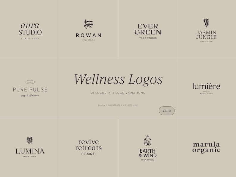 Wellness Logo Templates: Yoga, Spa, Skincare Branding (canva, Photoshop ...