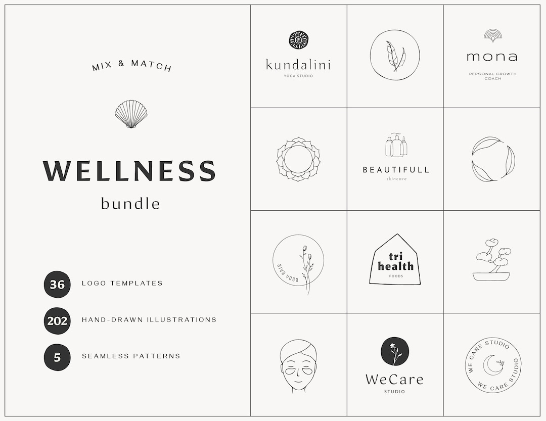 WELLNESS Logos, Illustrations, Patterns Bundle | Yoga, Spa, Beauty ...