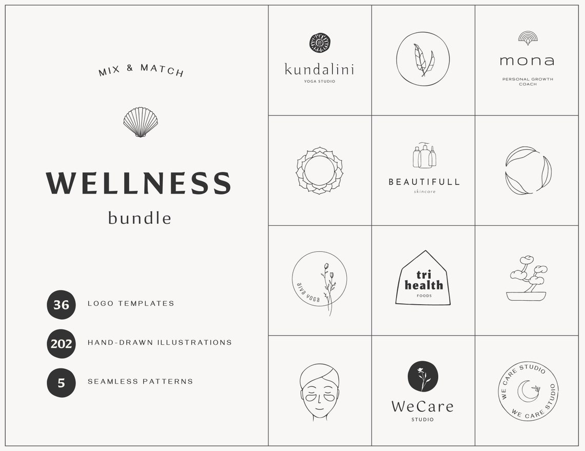 WELLNESS Logos, Illustrations, Patterns Bundle | Yoga, Spa, Beauty ...