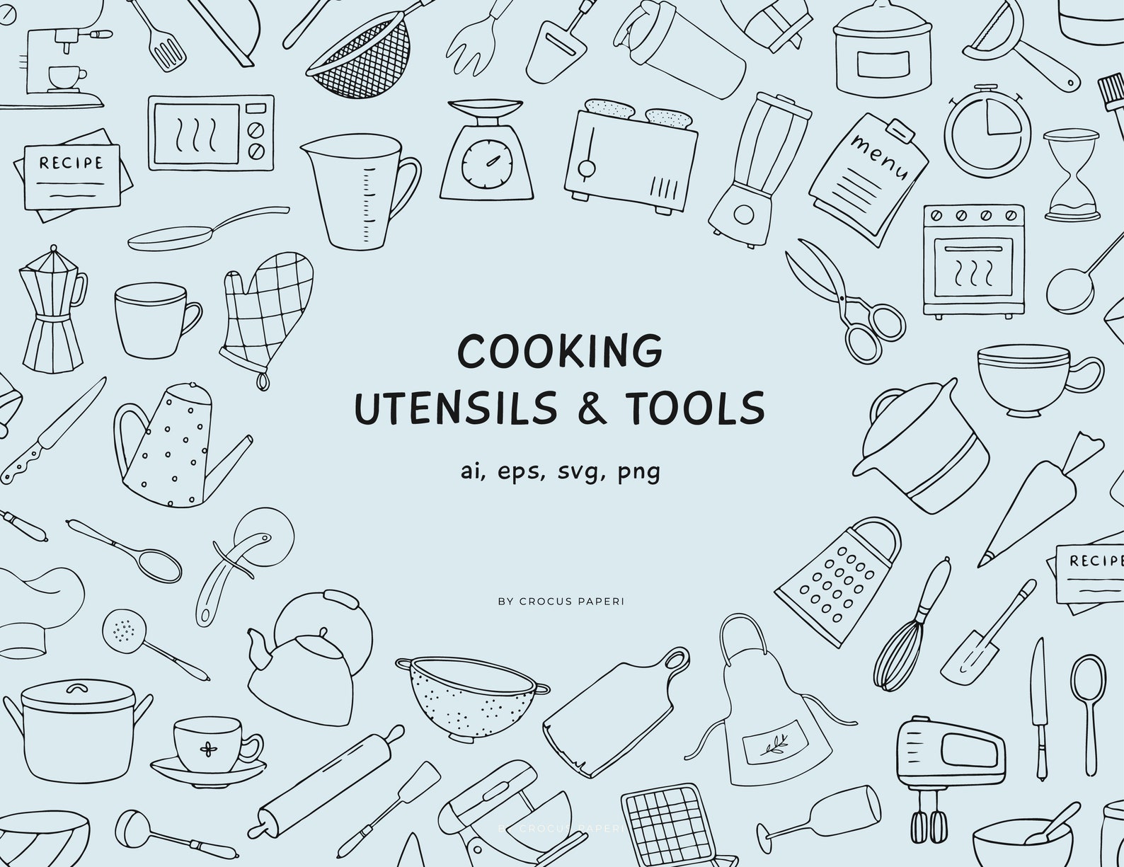 COOKING UTENSILS | Hand-drawn Line Art Cute Cooking Utensils, Kitchen ...