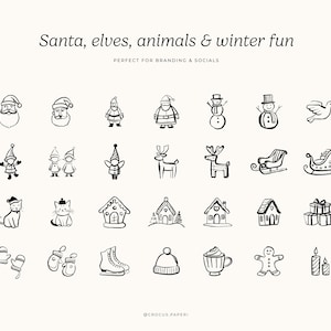 CHRISTMAS & WINTER | Hand-drawn Line Art Festive Illustrations, Cozy ...