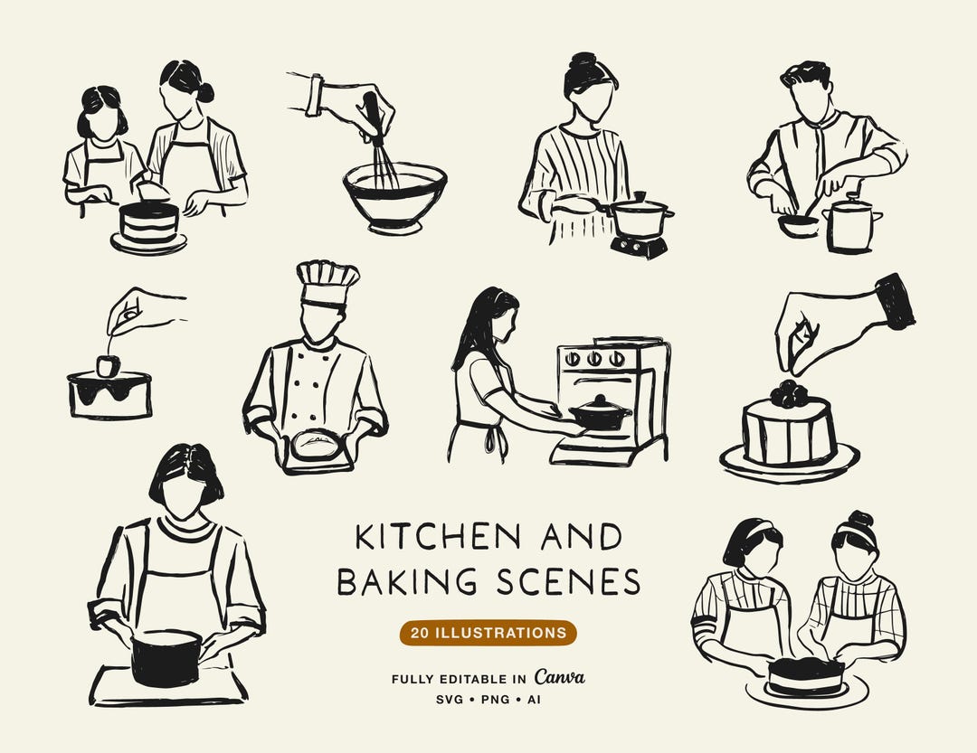 Baking & Cooking Clipart, Kitchen Scene Icons, Baking Process ...