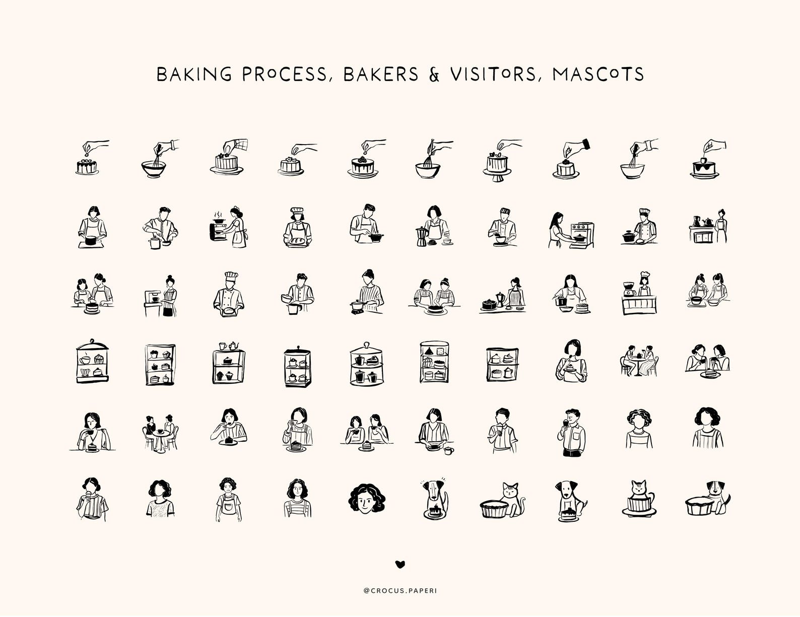 BAKERY | Hand-drawn Line Art Baking Illustrations, Cakes, Pastry, Bread ...