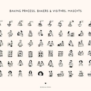 BAKERY | Hand-drawn Line Art Baking Illustrations, Cakes, Pastry, Bread ...