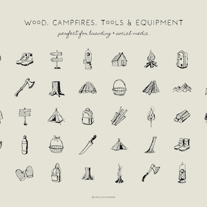 Forest & Camping Line Art Illustrations: Wildlife, Trees, Hiking (PNG ...