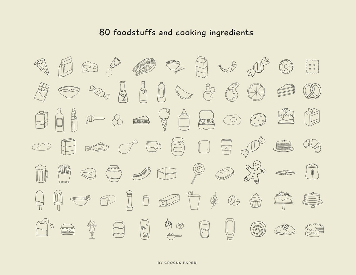 Food Doodles: Hand-drawn Cooking & Bakery Icons (SVG, PNG) - Etsy