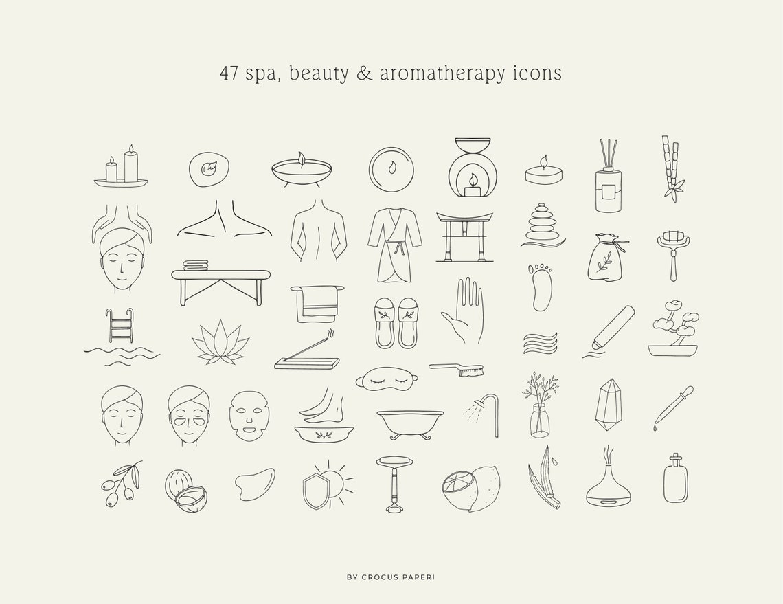 WELLNESS Hand-drawn Line Art Wellness Beauty Spa Yoga Pilates Skincare ...