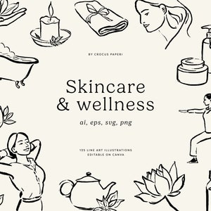 Skincare & Wellness Line Art Illustrations: Beauty, Yoga, Pilates (PNG ...