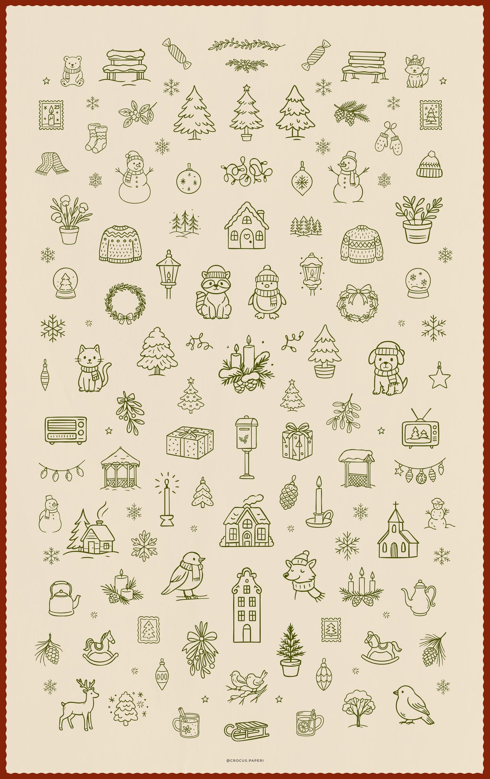 Christmas Line Art Illustrations: Festive Winter Clipart (PNG, SVG) - Etsy