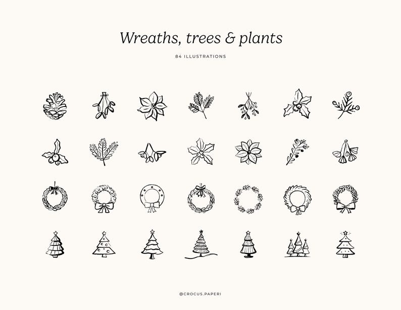 Christmas Line Art Illustrations: Festive Winter Clipart (PNG, SVG) - Etsy