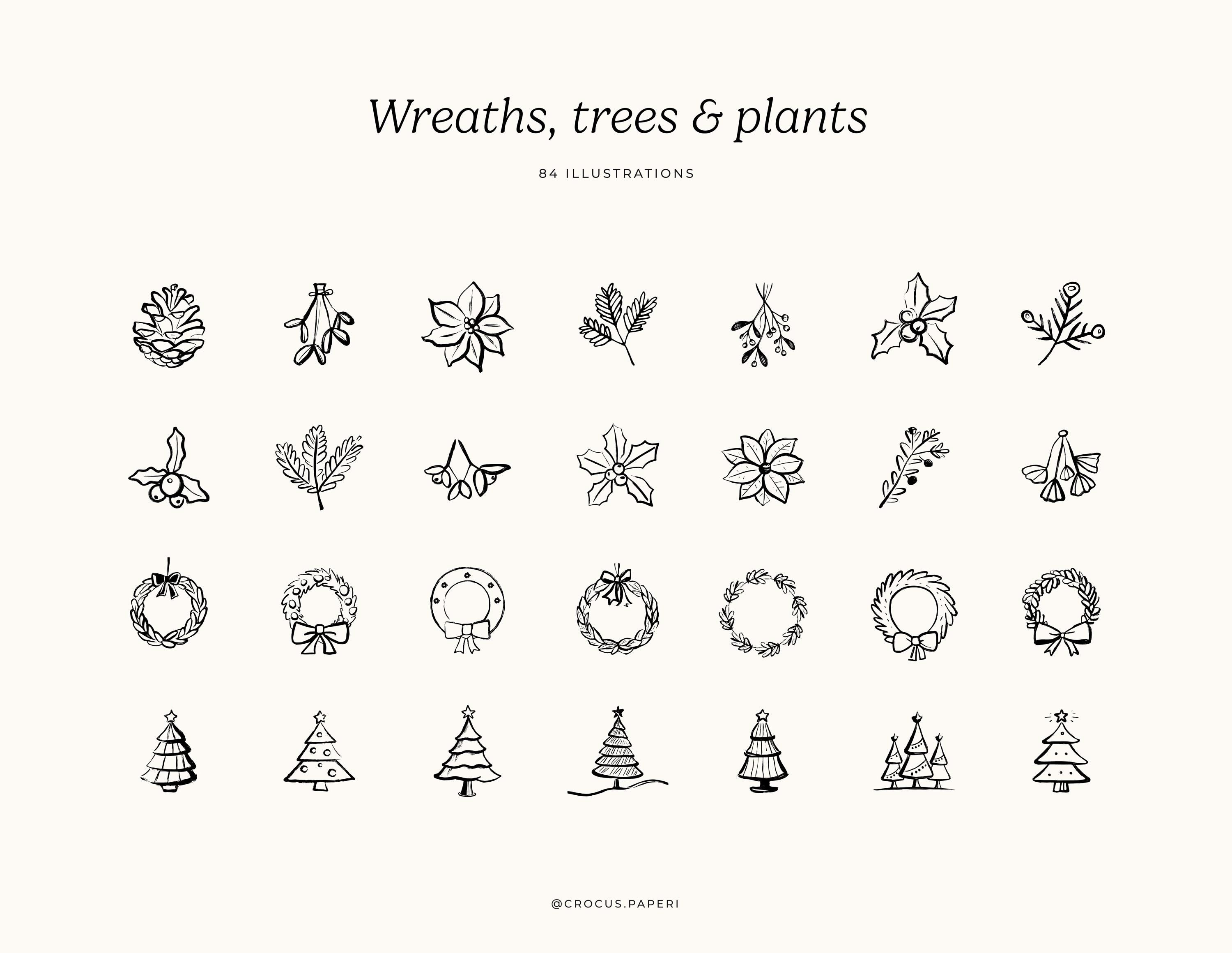 CHRISTMAS & WINTER Hand-drawn Line Art Festive Illustrations, Cozy ...