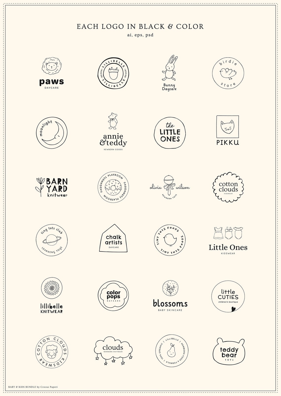 BABY & KIDS Logos Doodles Patterns | FREE Customization - Etsy