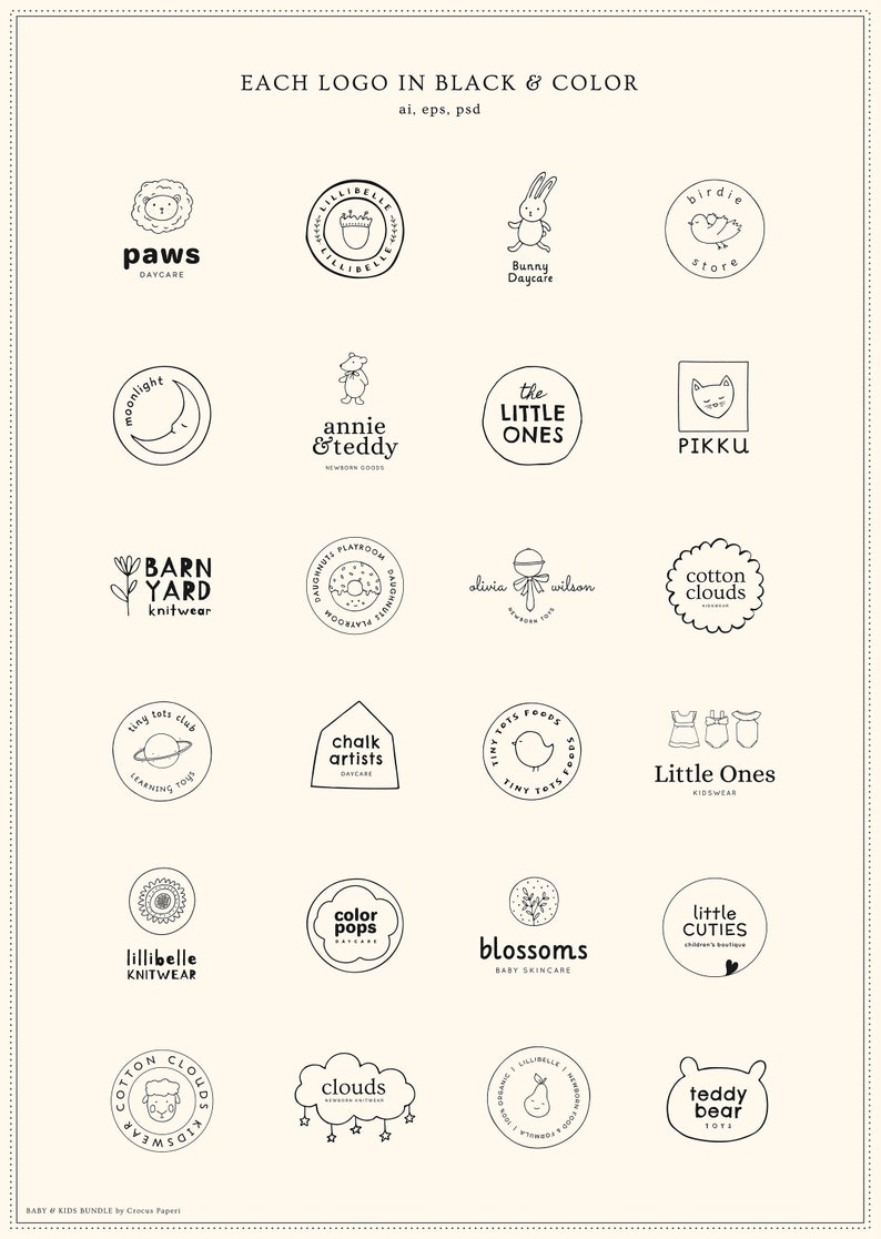 BABY & KIDS Logos Doodles Patterns FREE Customization - Etsy