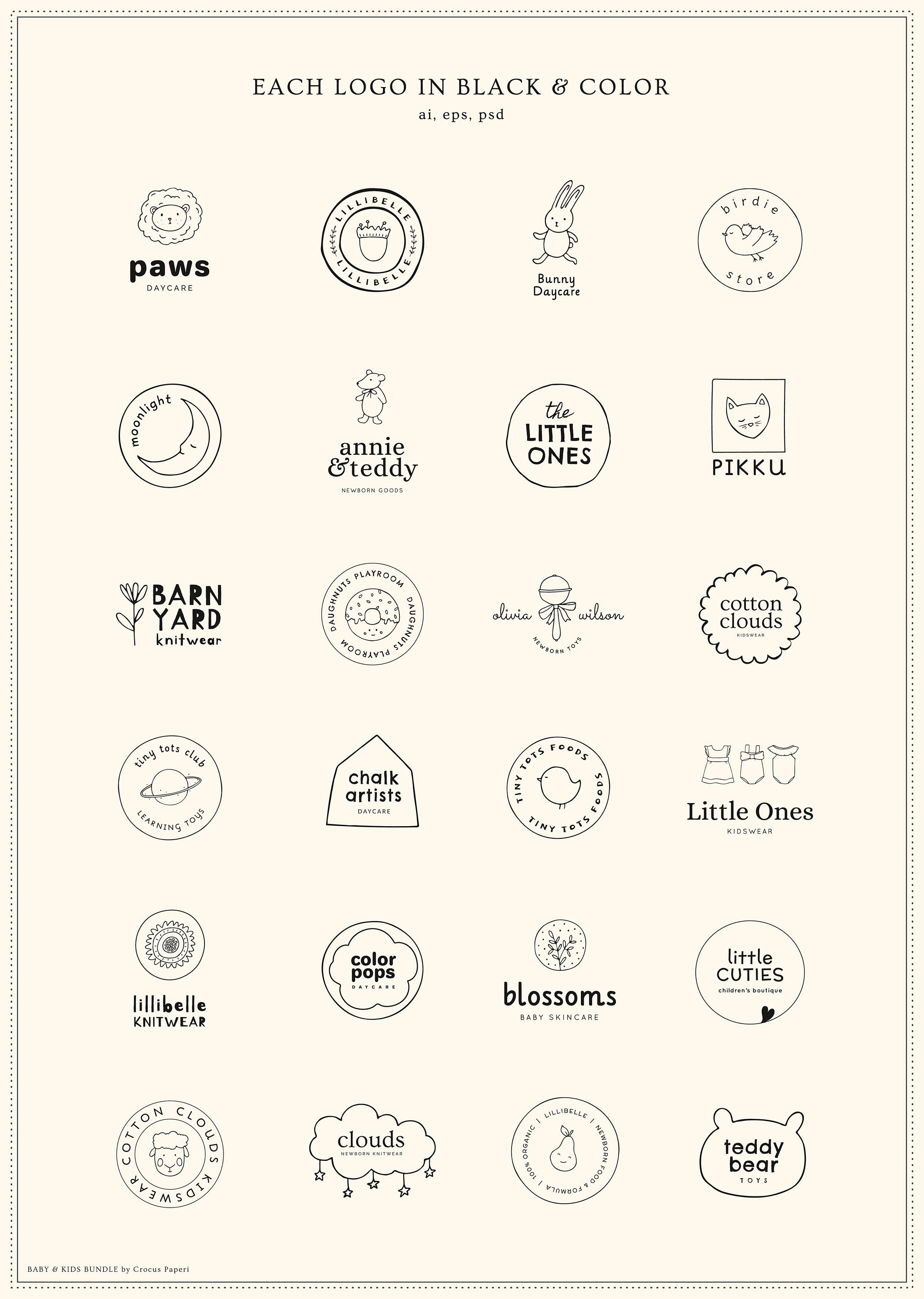 BABY & KIDS Logos Doodles Patterns | FREE Customization - Etsy
