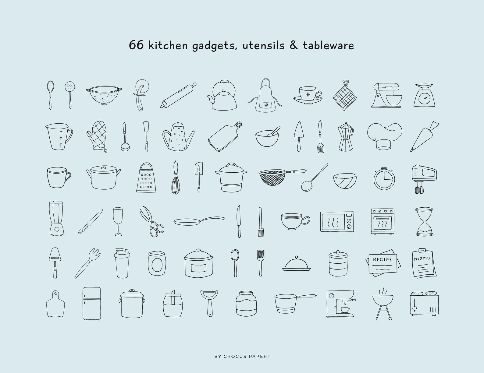 COOKING UTENSILS | Hand-drawn Line Art Cute Cooking Utensils, Kitchen ...