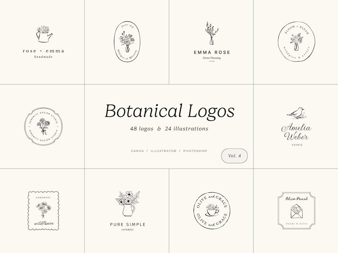 BOTANICAL Logos & Illustrations Vol. 2 | Line Art Bouquets, Branches ...