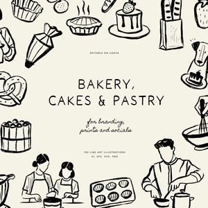 Bakery Line Art Illustrations: Cakes, Pastry, Bread (SVG Clipart) - Etsy