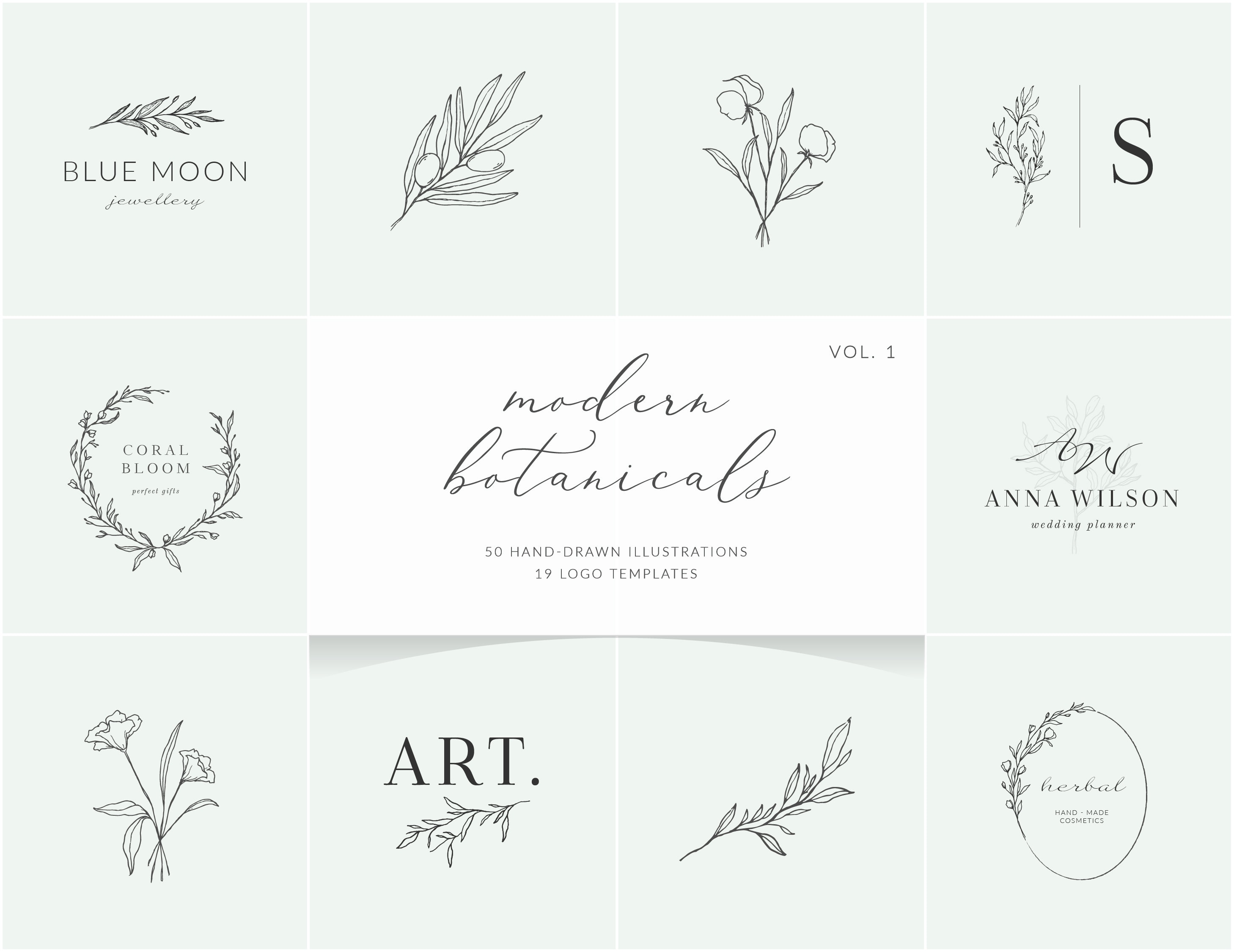 BOTANICAL Logos & Illustrations Vol. 1 | Line Art Leaves, Branches ...