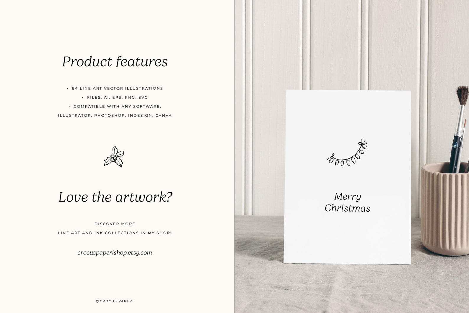 CHRISTMAS & WINTER Hand-drawn Line Art Festive Illustrations, Cozy ...