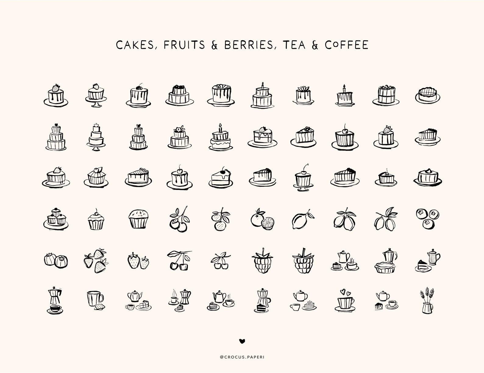 BAKERY | Hand-drawn Line Art Baking Illustrations, Cakes, Pastry, Bread ...