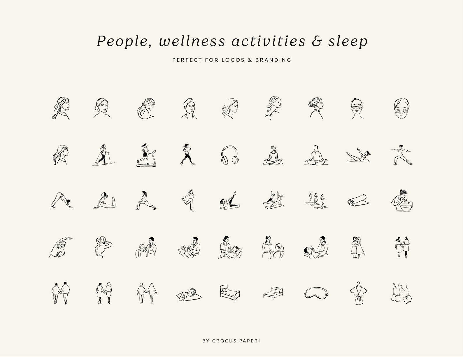 Skincare & Wellness Line Art Illustrations: Beauty, Yoga, Pilates (PNG ...