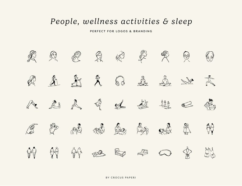 Skincare & Wellness Line Art Illustrations: Beauty, Yoga, Pilates (PNG ...
