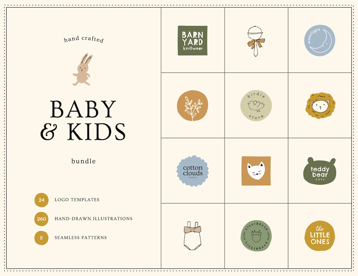 BABY & KIDS Logos Doodles Patterns FREE Customization - Etsy