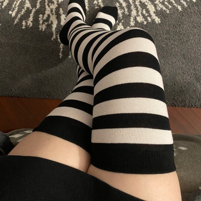 Extra Long Black and White Striped Thigh High Socks Extra - Etsy Australia