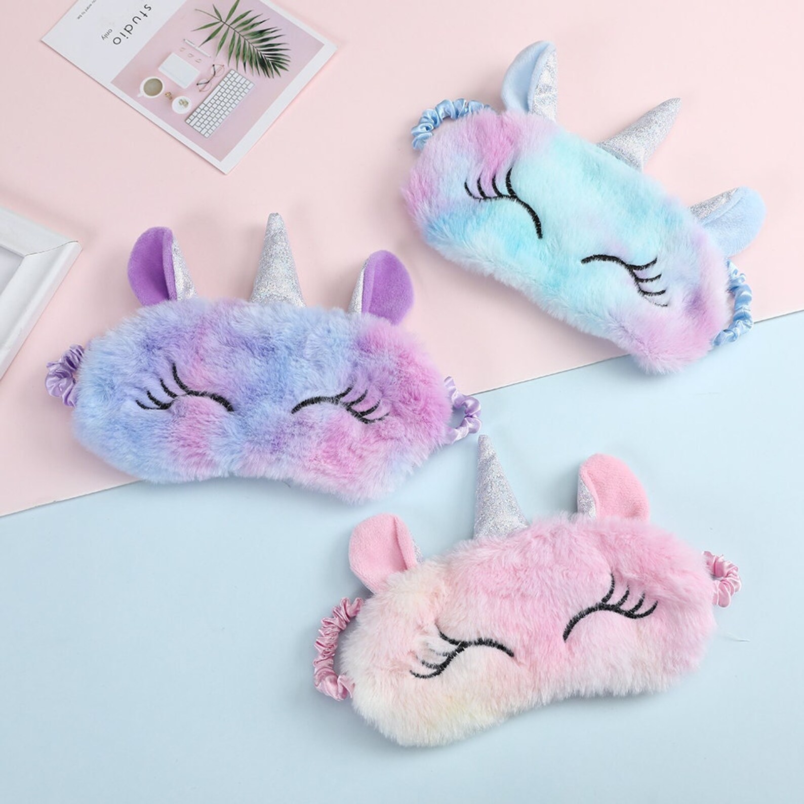 Colorful Unicorn Fluffy Sleeping Mask Adjustable Soft Eye - Etsy