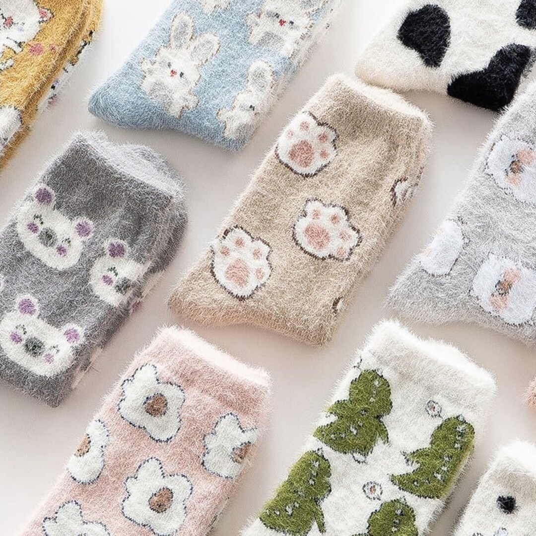 Cute Fuzzy Animal Pattern Socks Fluffy Cat Paw Socks Extra - Etsy