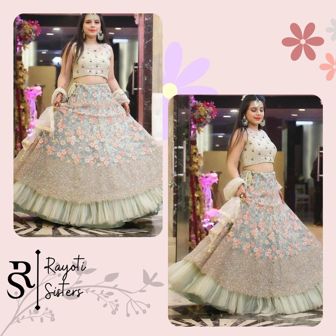 Buy Cream Lehenga Choli for Women Party Wear Bollywood Lengha Sari ...