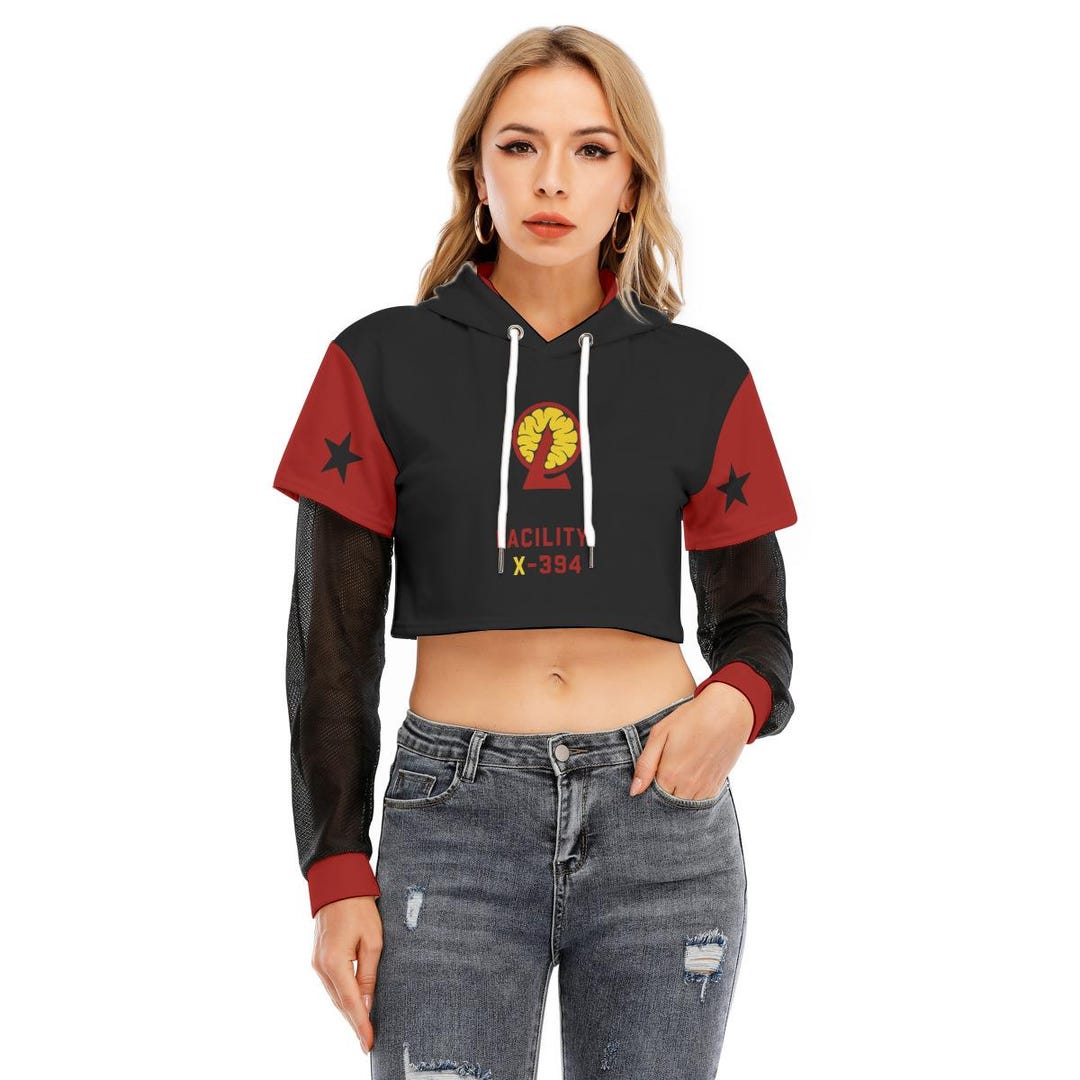 Unisex Lobotomy Corporation Carmen Two-piece Mesh Sleeve Cropped Hoodie ...