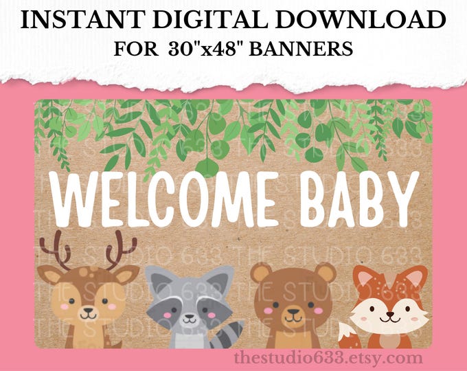 Woodland Baby Shower Birthday Banner-woodland Animals Birthday Banner ...