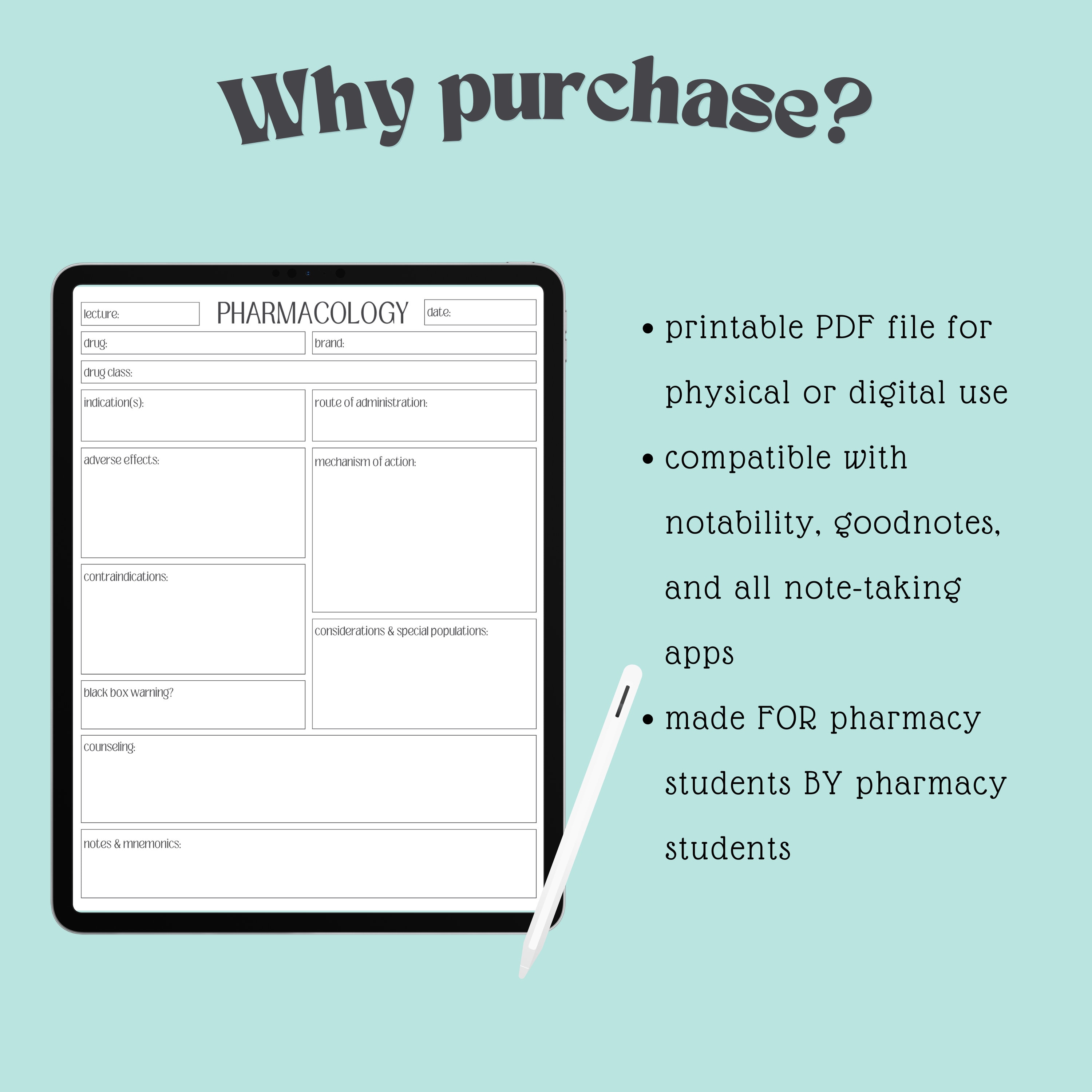 Pharmacology Notes Minimalist Template, Instant Digital PDF Printable ...