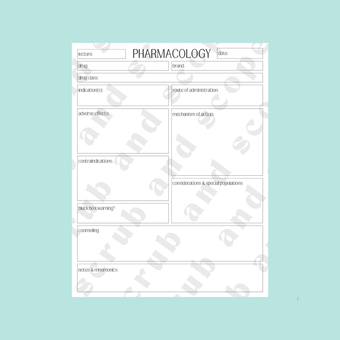 Pharmacology Notes Minimalist Template, Instant Digital PDF Printable ...
