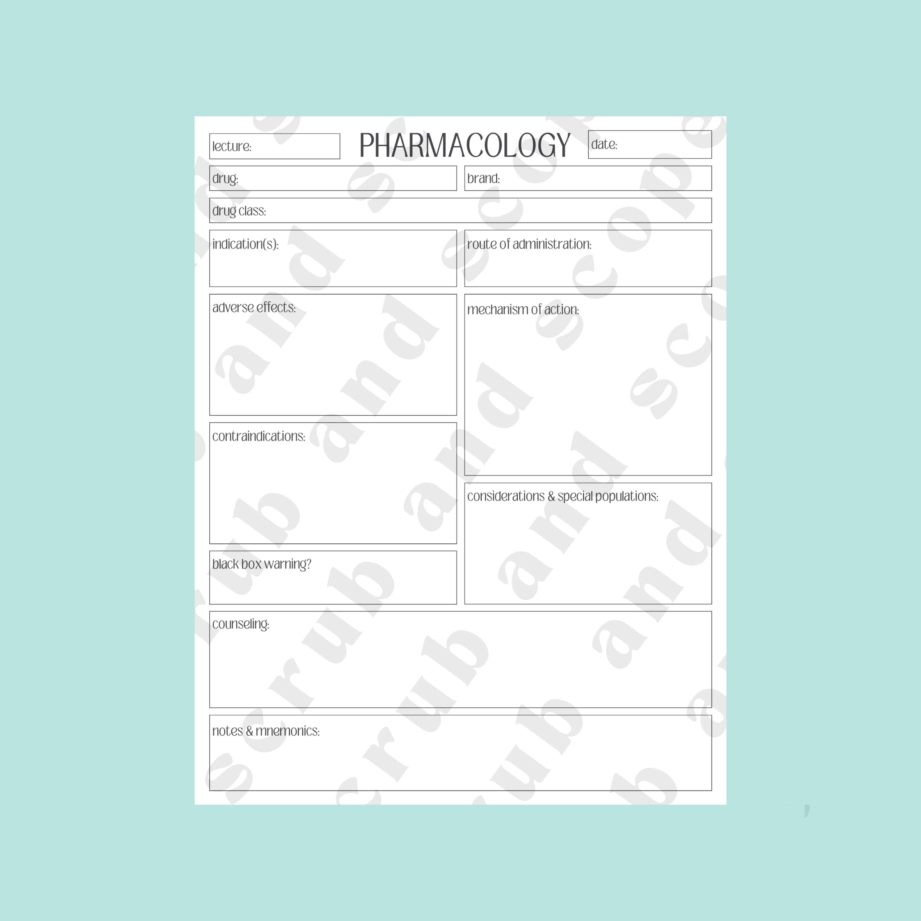 Pharmacology Notes Minimalist Template, Instant Digital PDF Printable ...